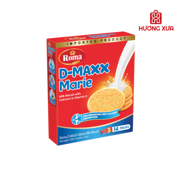 Bánh Quy Sữa Roma D-MAXX Marie hộp 308g (14 Gói x 22g)