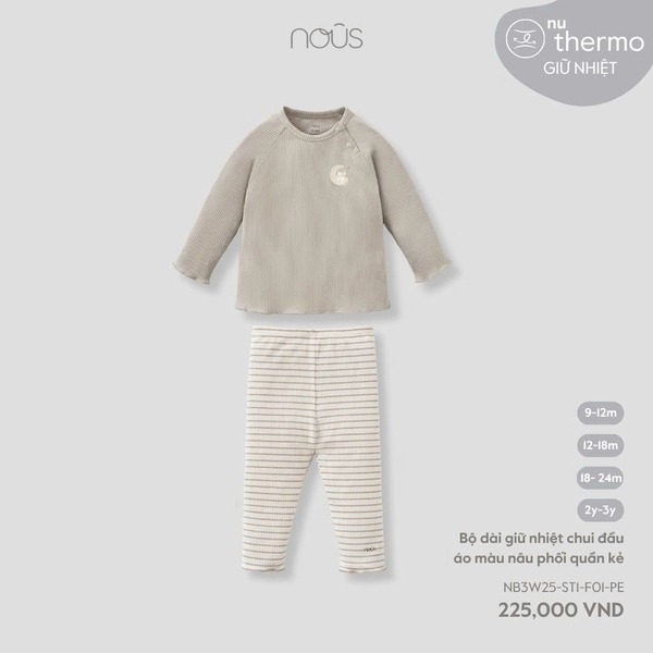NOUS - Bộ dài giữ nhiệt chui đầu áo màu nâu phối quần kẻ - 18-24M ...