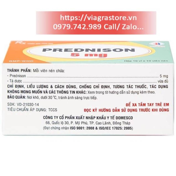 Prednison 5mg Domesco (Hộp 10 vỉ x 10 viên) | viagrastore.vn