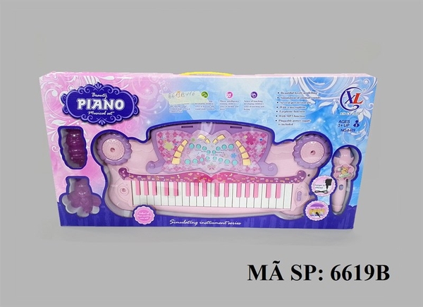 6619B HỘP ĐÀN ORGAN (PIANO )PIN MICRO HỒNG, CÓ CHÂN + 2C GẤU