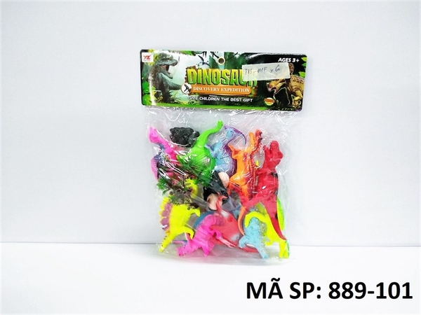 889-101 TÚI THÚ KHỦNG LONG 10C MÀU + CÂY, TRỨNG (PVC)