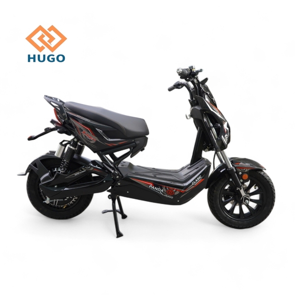 Xe máy điện Hugo Panda đen hoa văn đỏ trắng