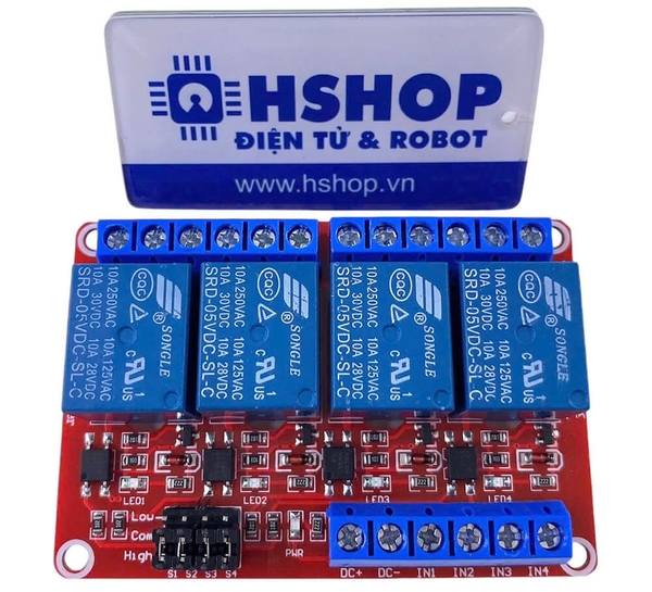 Mạch 4 Relay Opto chọn mức kích High/Low (5/12/24VDC)