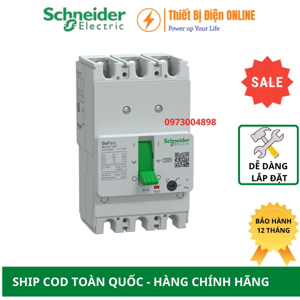 Schneider G12T3A80 MCCB 3P 80A 10kA Gopact 125T Aptomat Cầu dao tự độ