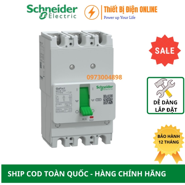 Schneider G12T3F80 MCCB 3P 80A 10kA Gopact 125T Aptomat Cầu dao tự độn