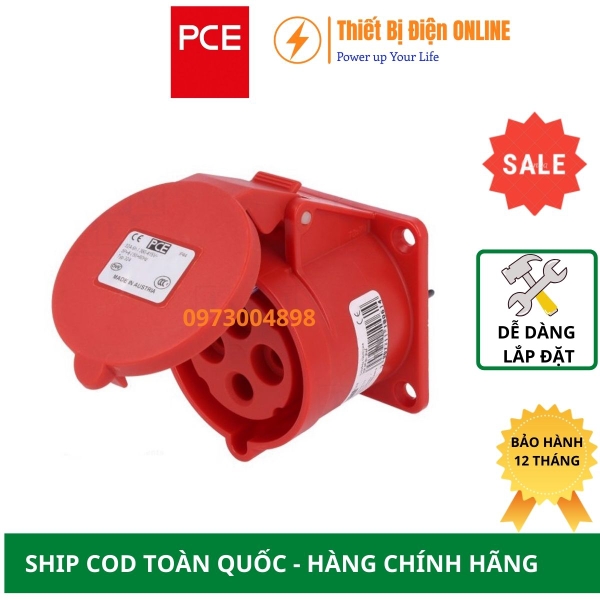 F324-6 PCE Ổ cắm công nghiệp 4P 32A IP44 gắn âm dạng thẳng