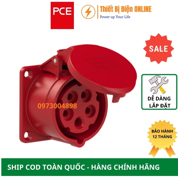 F325-6 PCE Ổ cắm công nghiệp 5P 32A IP44 gắn âm dạng thẳng