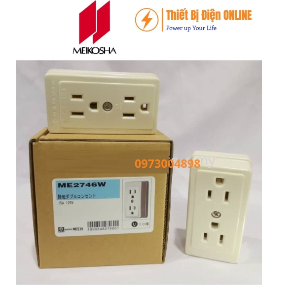 ME2746W Meikosha Ổ cắm đôi 3 chân dẹt 15A gắn nổi