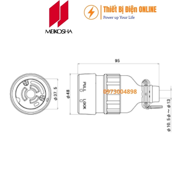 MH2631 Meikosha Ổ cắm nối di động 3 chân 15A 2P+E khóa Locking connect
