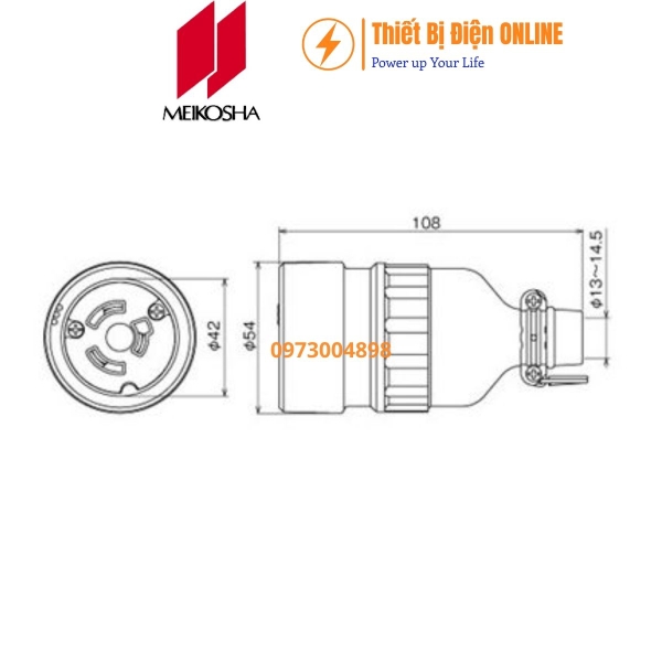 MH2633 Meikosha Ổ cắm nối di động 3 chân khóa 20A 250V 3P Locking conn