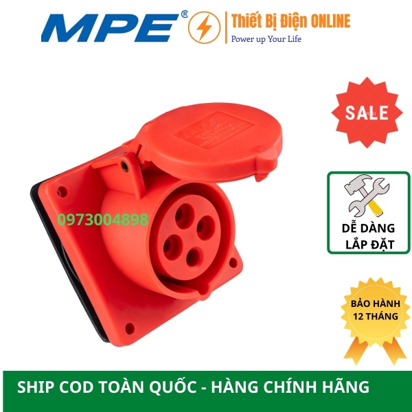 MPN-424 MPE Ổ cắm công nghiệp 4P 32A IP44 loại âm nghiêng