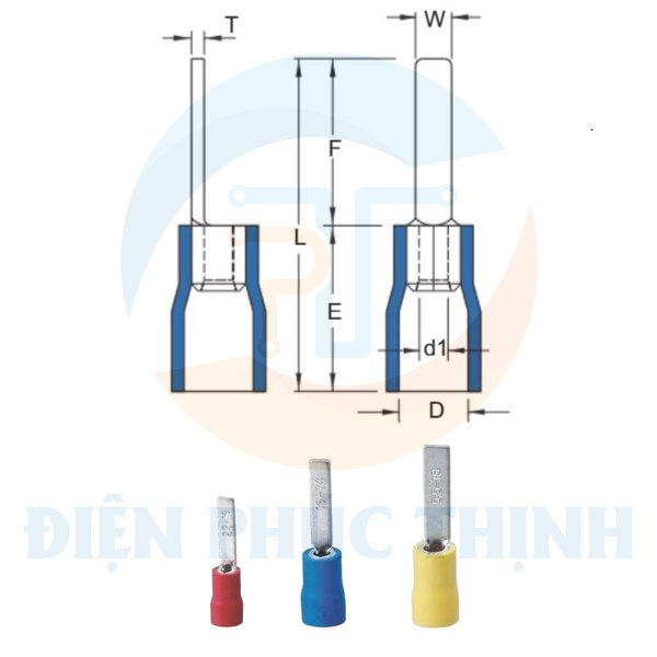 KST-DBV5-18 / Đầu cosse pin dẹp bọc nhựa 4-6 mm2 - VINYL-INSULATED ...