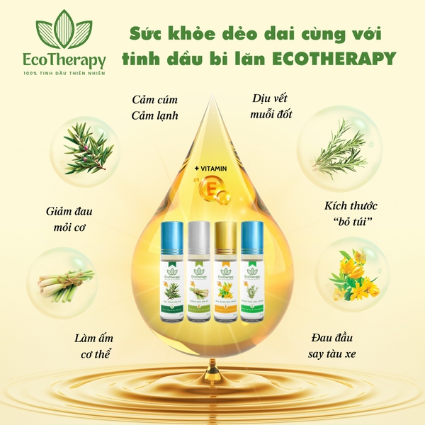 [COMBO] 4 Tinh dầu bi lăn EcoTherapy - Liệu pháp thiên nhiên giúp giảm căng thẳng, mệt mỏi