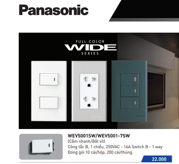 WEV5001SW - Công tắc 1 chiều Panasonic - Dòng Wide, màu trắng