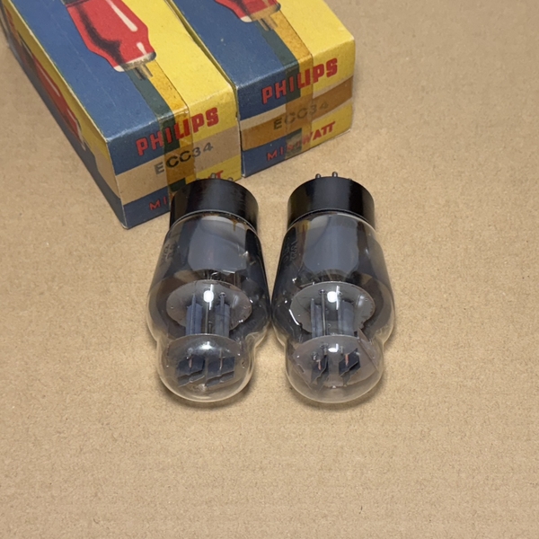 2Pc Philips Mniwatt ECC34 6SN7G ECC32 Pan Getter Back Base New In Box ...