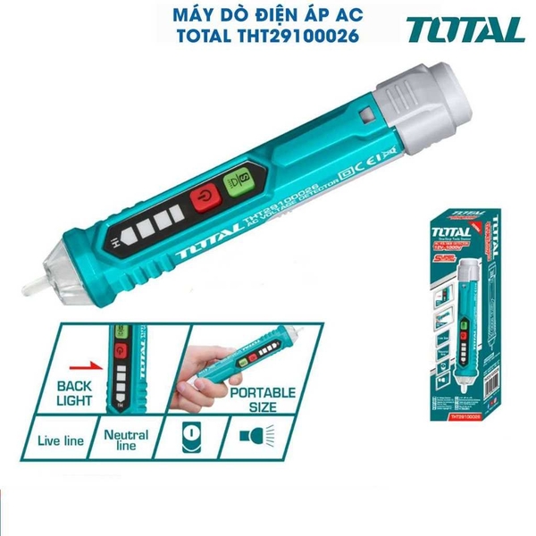 Bộ 3 dụng cụ kiểm tra điện TOTAL TMT43028 bao gồm ampe kìm đo điện, bút dò điện và đồng hồ vạn ...