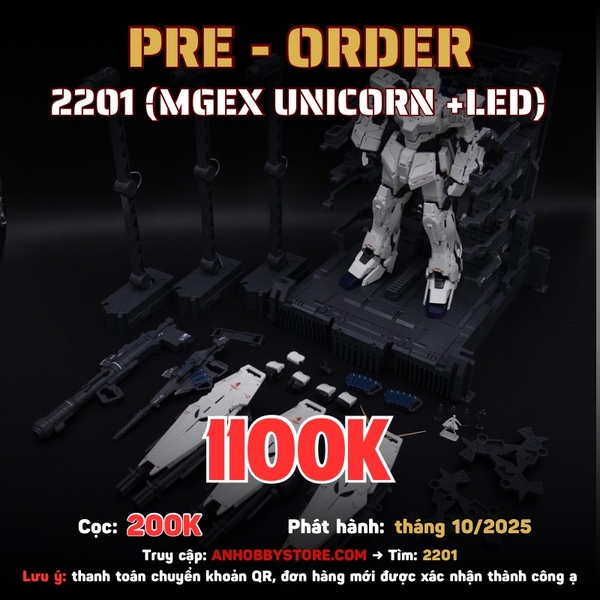 [HÀNG ĐẶT TRƯỚC] MÔ HÌNH LẮP RÁP 2201 MGEX UNICORN + LED (FULL PHỤ KIỆN + BASE)