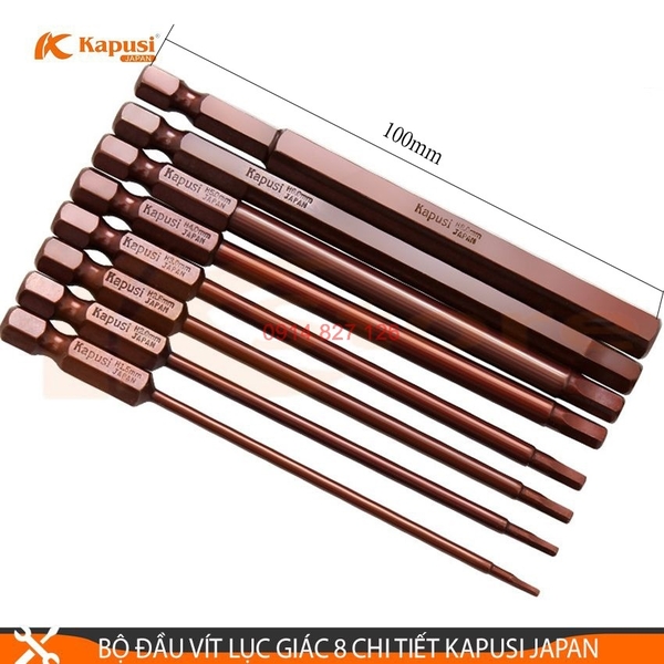 Bộ đầu vít lục giác từ tính cao cấp Kapusi Japan 1,5-2-2,5-3-4-5-6-8mm, thép S2