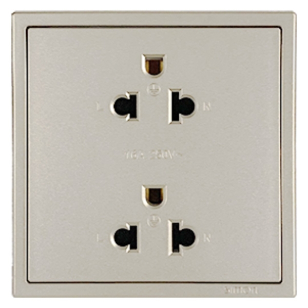 Bộ module và khung ổ cắm đôi 3 chấu chuẩn Âu-Mỹ Simon màu sâm panh ...
