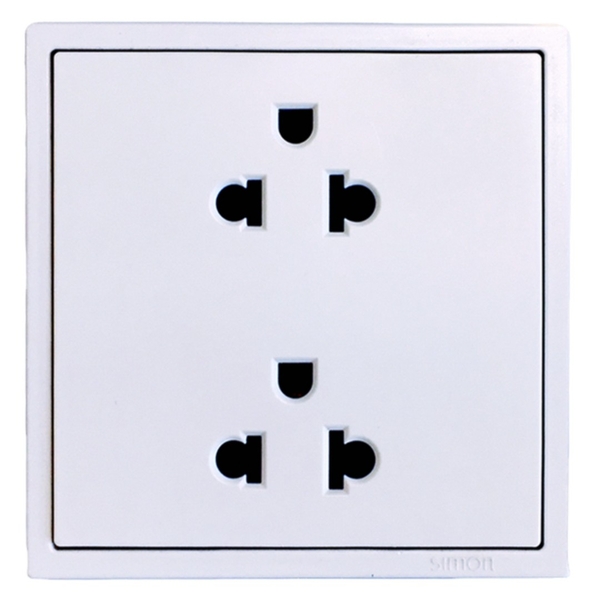 Bộ module và khung ổ cắm đôi 3 chấu chuẩn Âu-Mỹ Simon màu trắng Series ...