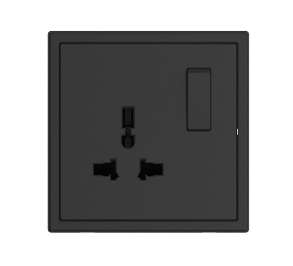 Module Ổ cắm đơn đa năng kèm công tắc bật tắt ổ cắm màu Đen Simon I7 ...