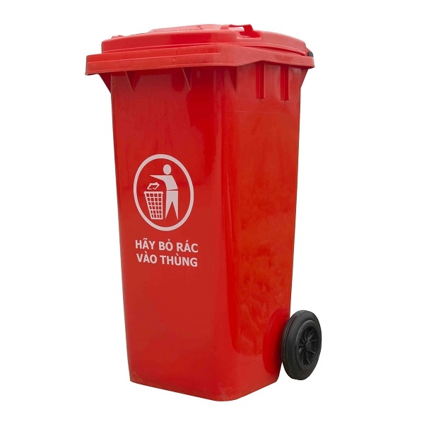 Thùng rác nhựa 240L màu đỏ có bánh xe và nắp đậy | Bán thùng đựng rác ...