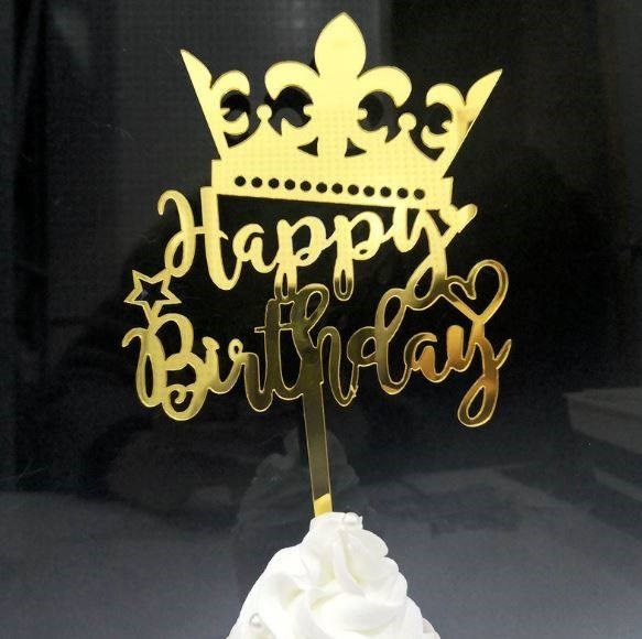 Topper mica HPBD vương miện vàng