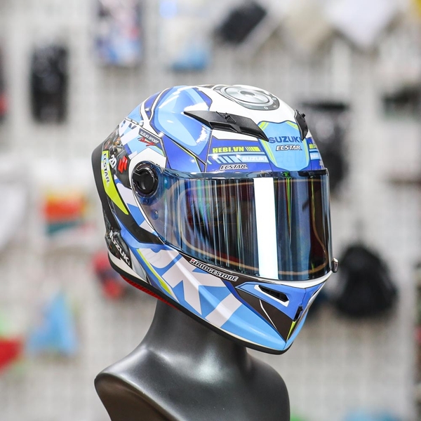 Combo Mũ Fullface EGO E7 Trắng Bóng Dán Tem Decal Suzuki Ecstar ...