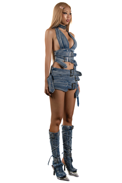 POP Buckles Denim Halter Top