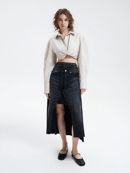 Patent Two-Tone Chain-Strap Mules Long