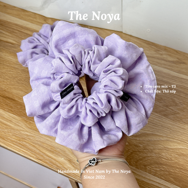 Dây buộc tóc tím caro mix thủ công handmade chất thô xốp The Noya T3 ...