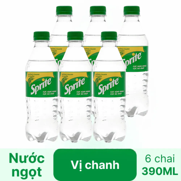 Lốc 6 chai nước ngọt Sprite chanh 390ml