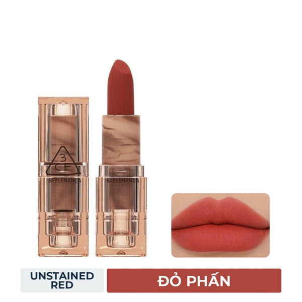 Son thỏi 3CE vỏ trong suốt Unstained Red - Đỏ phấn 3.5g
