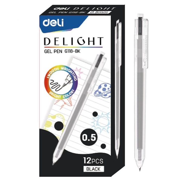 Bút Gel Bấm Deli 0.5mm EG118-BK Màu Đen
