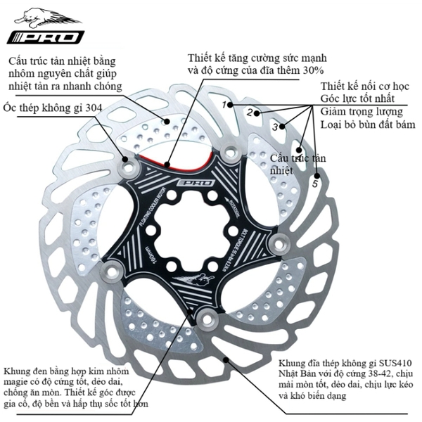 Đĩa Phanh Xe Đạp Tản nhiệt IIIPRO 160mm 140mm