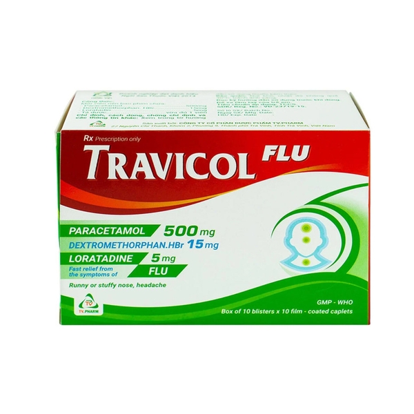 Thuốc Travicol Flu TV.Pharm điều trị các triệu chứng cảm cúm (hộp 10 vỉ ...