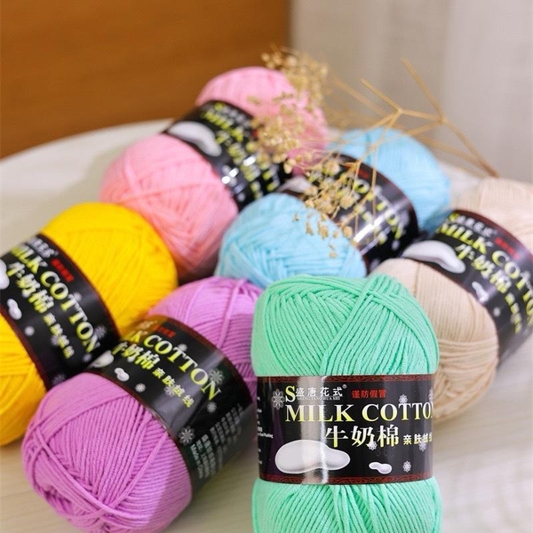 [Bông bán Len] Len milk cotton 125 gram dùng móc gấu, hoa mềm mịn nhiều ...