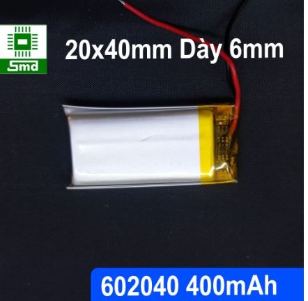 Pin lithium , Pin Li-Po 3.7V 602040 400mAh__AE4-1 – Linh kiện điện tử SMD