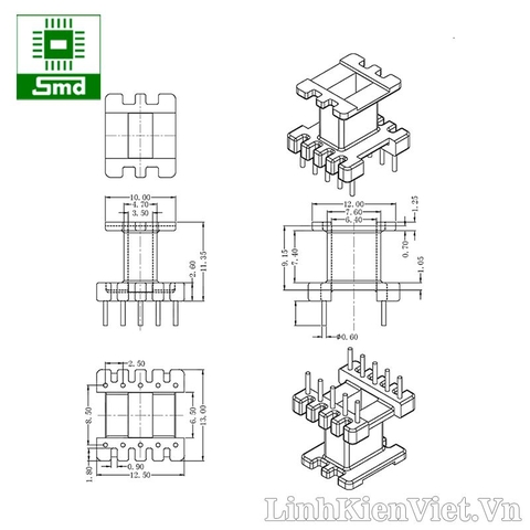 Biến áp xung EE13-AED 12V-500mA – Linh kiện điện tử SMD