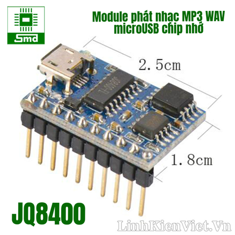 Module phát nhạc MP3 WAV microUSB chip nhớ JQ8400 – Linh kiện điện tử SMD