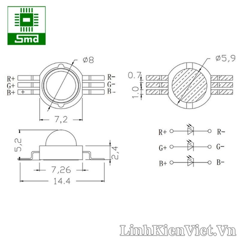 LED RGB 3x3W Luxeon đục – Linh kiện điện tử SMD