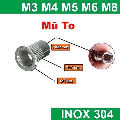 Ốc tán rút inox 304 tán inox không gỉ Loại Mũ To – Linh kiện điện tử SMD