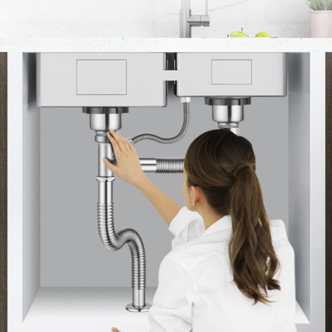 Bộ xiphong thoát nước chậu rửa bát bằng inox 304 chịu nước nóng chống ...