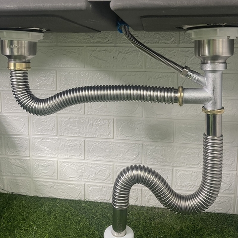 Bộ xiphong thoát nước chậu rửa bát bằng inox 304 chịu nước nóng chống ...