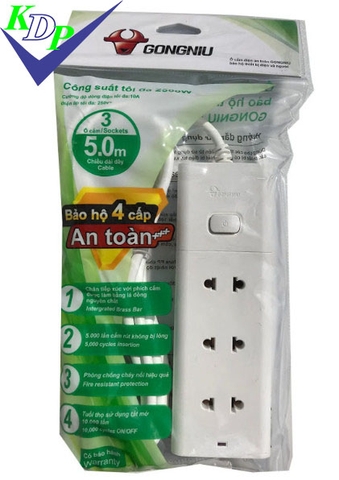 Ổ cắm 3 lỗ 1 công tắc dây 5M Gongniu GNVN-V1030-50