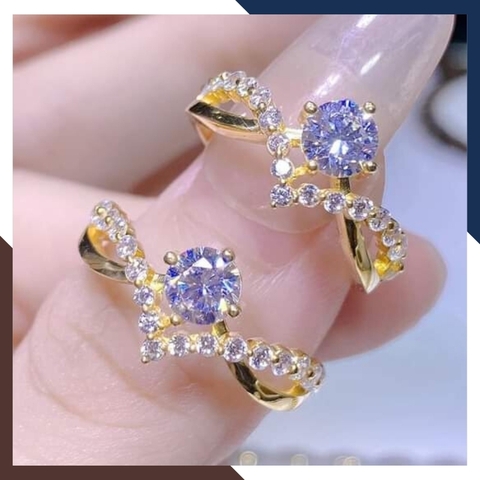 Nhẫn vàng tây 10k đính hột đá trắng kiểu đan chéo đẹp cho nữ mã TL44