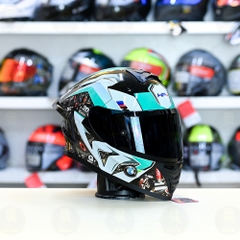 Mũ Fullface ROC 08 Plus 2024 Đen Bóng + Dán Tem BMW Xanh Ngọc FREESHIP