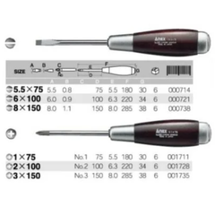 Tua vít đóng 2 cạnh SL8 dài 150mm cán gỗ Anex No.180-8x150